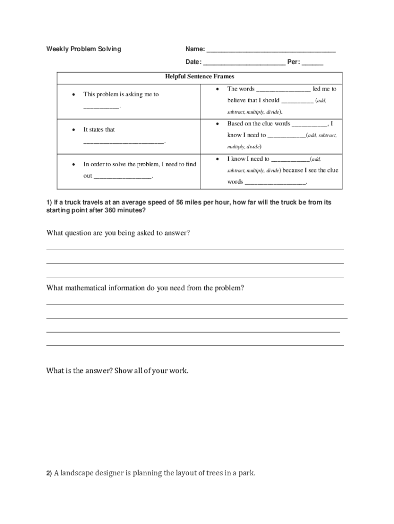 Fillable Online Web Resources - Problem of the Week - University of ...