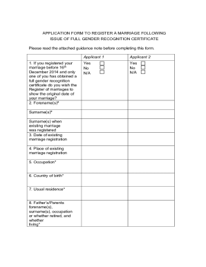 Fillable Online Application Form to Register a Marriage Following Issue ...