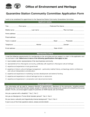 Fillable Online www environment nsw gov Quarantine Station Community ...