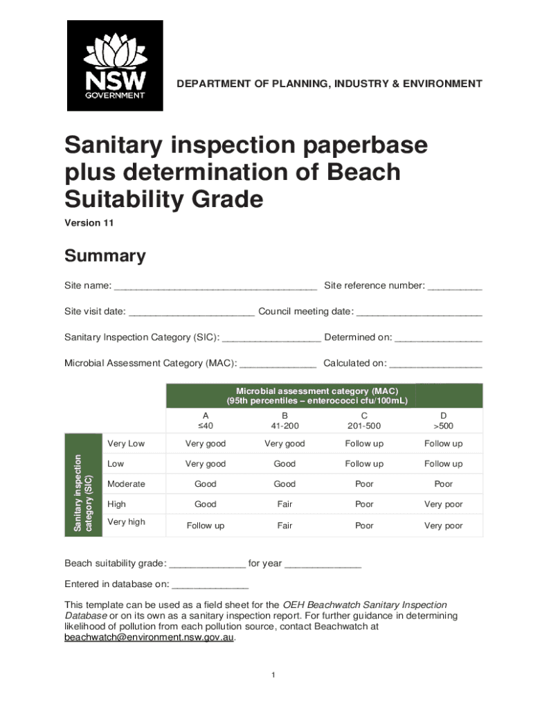 Fillable Online www environment nsw gov Sanitary inspection paperbase ...