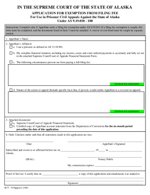Fillable Online courts alaska TF-920 Request for Exemption from Payment ...