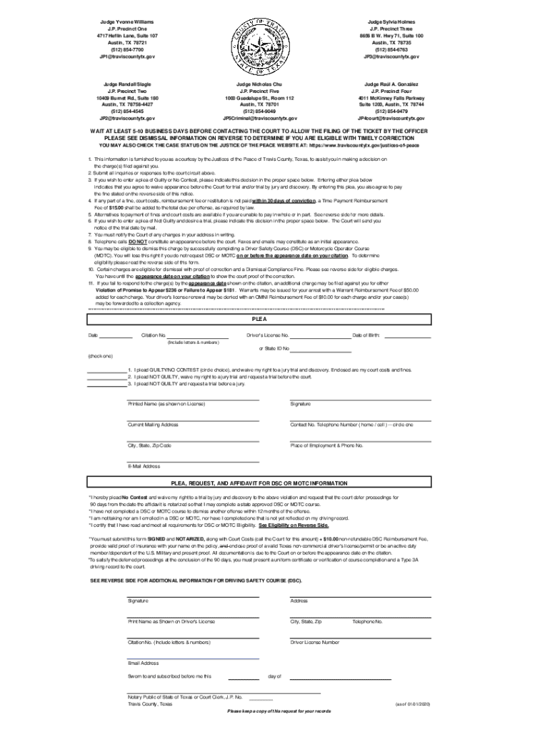 Fillable Online Plea Forms and Fine Schedules for CriminalPark Offenses ...