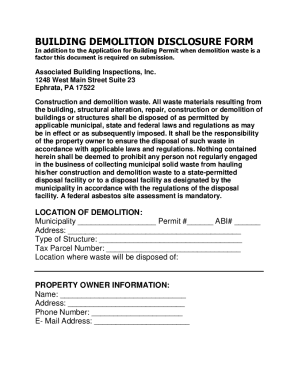 Fillable Online BUILDING DEMOLITION DISCLOSURE FORM - Associated Building Inspections ... Fax ...