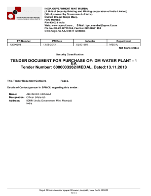 Fillable Online TENDER DOCUMENT FOR PURCHASE OF: DM WATER PLANT - 1 EA ...