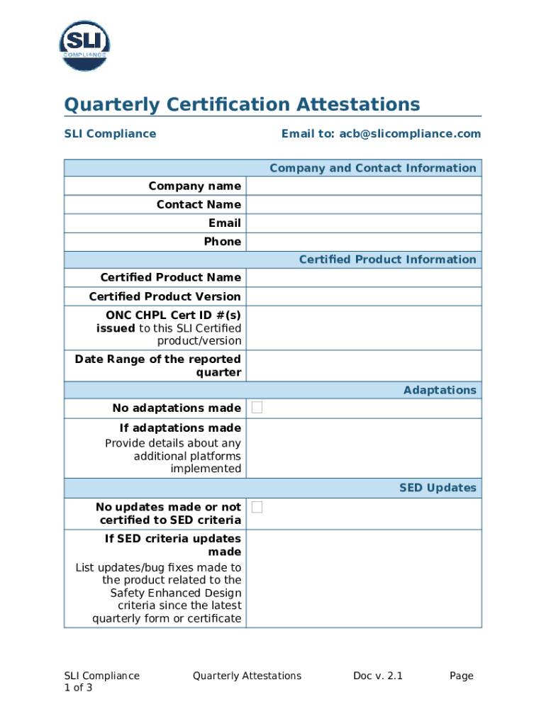 Quarterly Attestations Doc Template | pdfFiller