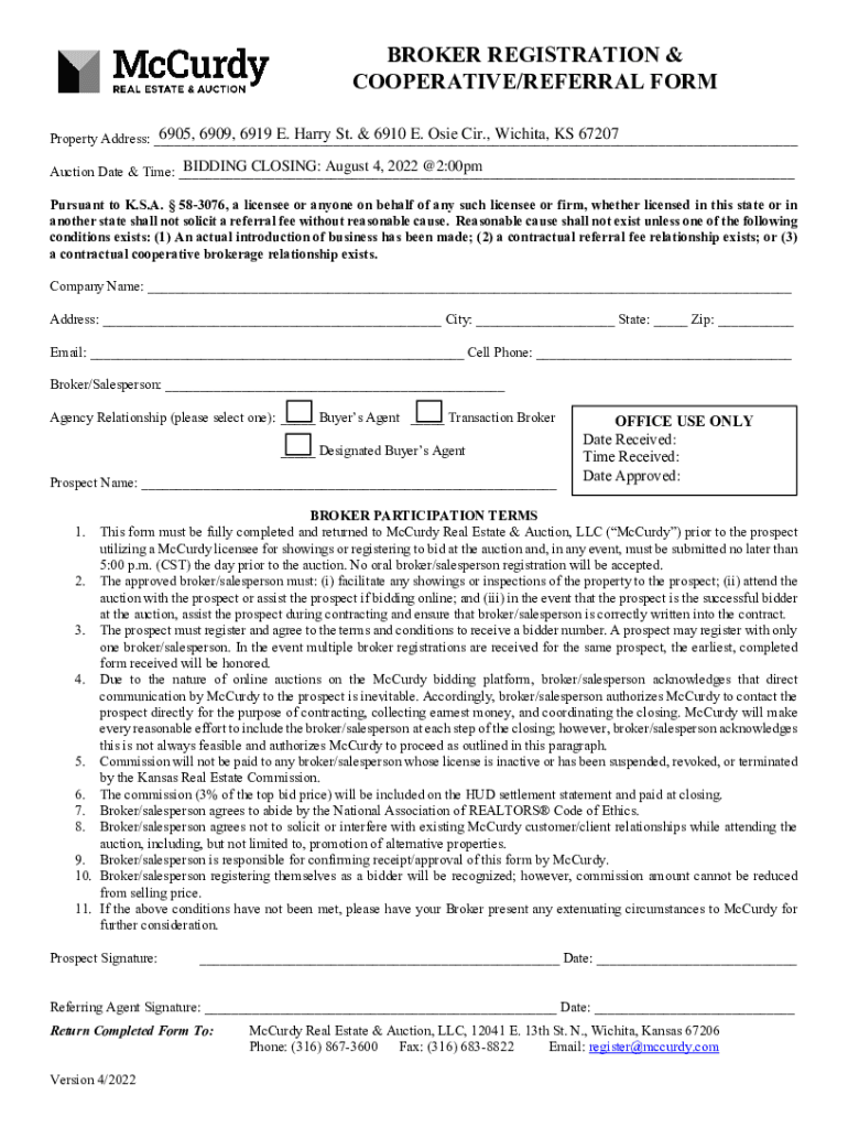 Fillable Online Real Estate - Broker Registration and Coop Form (4-22 ...