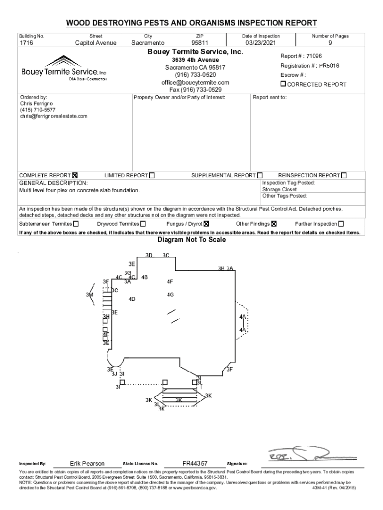 Fillable Online WOOD DESTROYING PESTS AND ORGANISMS INSPECTION ... Fax ...