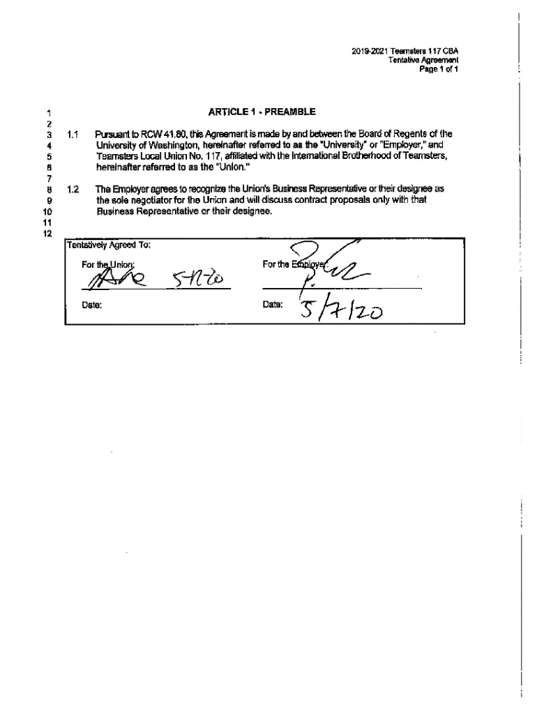Fillable Online 201-2023 Teamsters 117 CBA Tentative Agreement Page 1 ...
