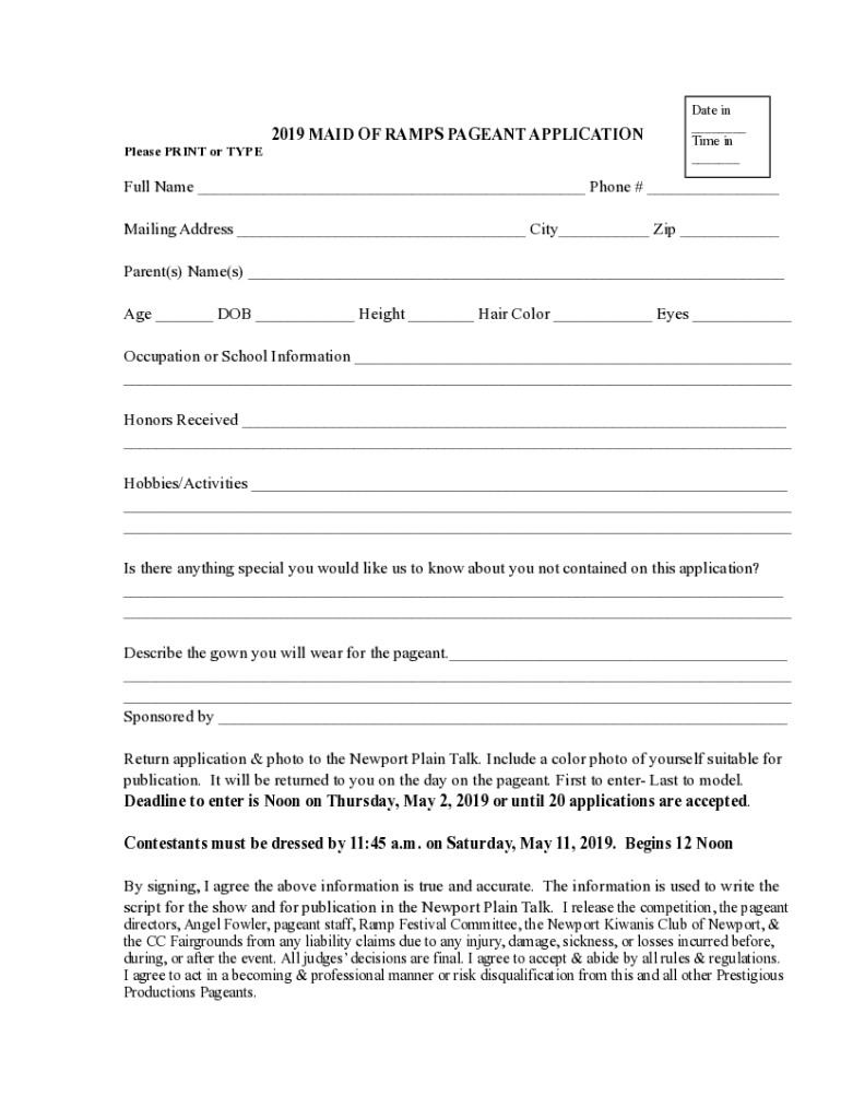 Fillable Online Maid of Ramps pageant applications now availableNews ...