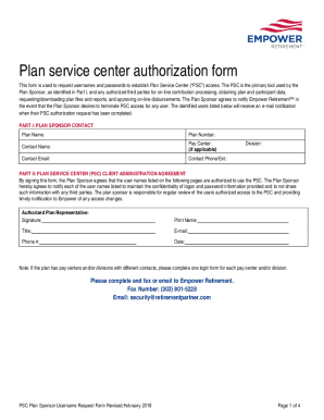 Fillable Online Fillable Online Plan Service Center Authorization Form ...