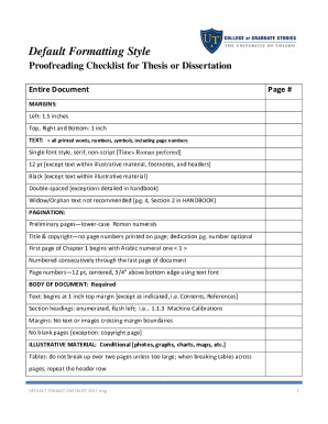 Fillable Online Proofreading Checklist for Thesis or Dissertation - University of Toledo Fax ...