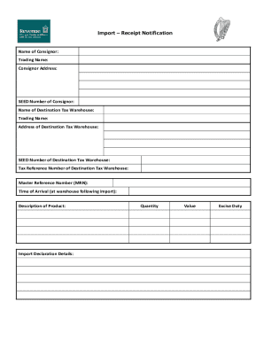 Fillable Online Import - Receipt Notification Form. Import - Receipt ...