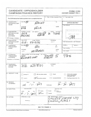 Fillable Online CANDIDATE 1 OFFICEHOLDER FORM C/ OH CAMPAIGN FINANCE REPORT COVER SHEET ... Fax ...