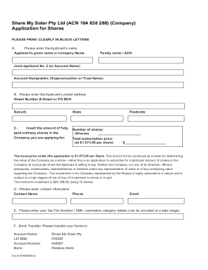 Fillable Online Share My Solar Pty Ltd - Share application form.docx ...