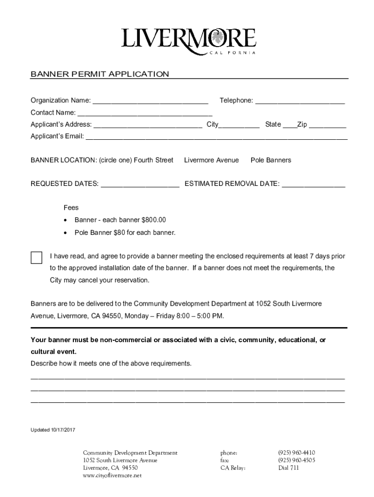 Fillable Online Banner permit applicationDepartment of Streets - City ...