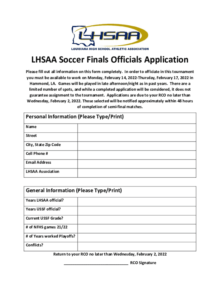 Fillable Online Fillable Online lhsaa LHSAA Soccer Finals Officials ...
