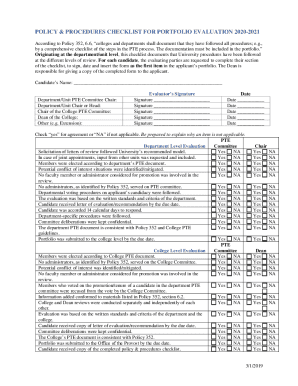 Fillable Online POLICY & PROCEDURES CHECKLIST FOR PORTFOLIO ... Fax ...
