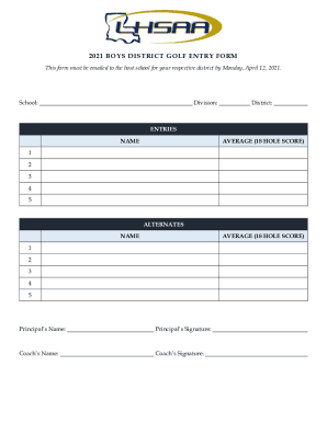 Fillable Online 2021 BOYS DISTRICT GOLF ENTRY FORM - LHSAA Fax Email ...