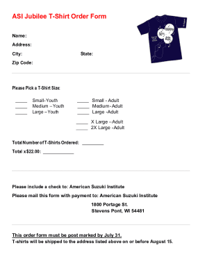 Fillable Online T Shirt Order Form Template - Fill Online, Printable, Fillable, Blank ... Fax ...