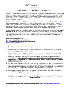 Fillable Online dornsife usc 20212022 Dean Joan Metcalf Schaefer Merit ...