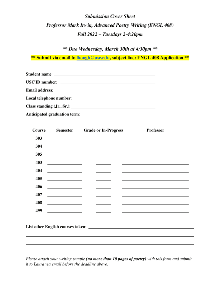 Fillable Online dornsife usc Submission Cover Sheet Professor Mark ...