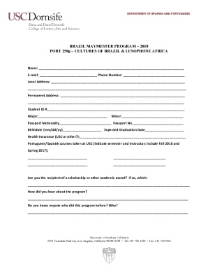 Fillable Online dornsife usc USC in Brazil 2018 Application Form.doc ...