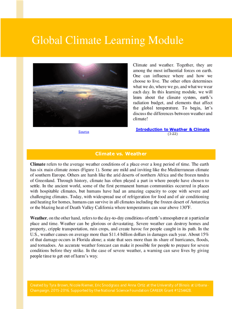 Fillable Online Global Climate Learning Module - Atmospheric Global ...