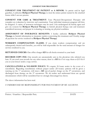 Fillable Online CONSENT FOR TREATMENT OF PATIENT or A MINOR: BioSport ...
