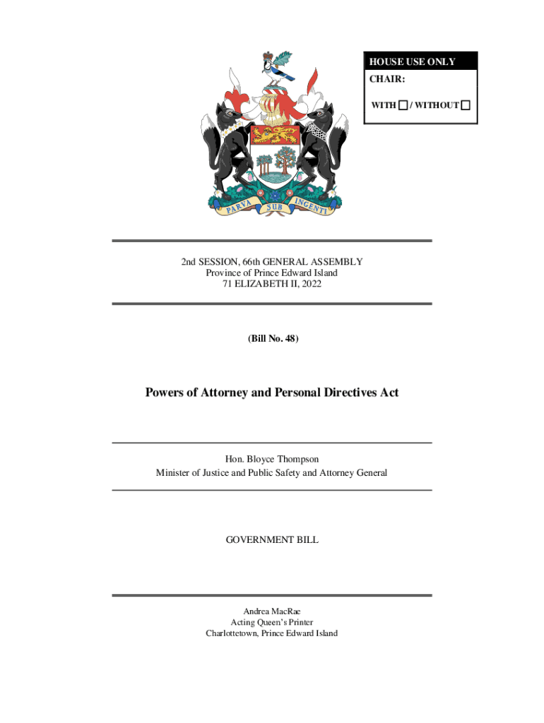 Fillable Online Powers of Attorney and Personal Directives Act. Prince ...