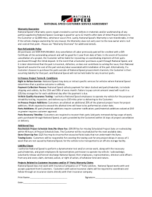 Fillable Online NATIONAL SPEED CUSTOMER SERVICE AGREEMENT Fax Email ...