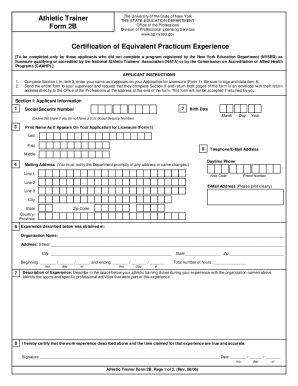 Fillable Online Athletic Trainer Form 2B. Certification of Equivalent ...