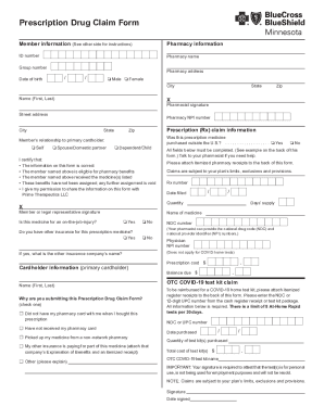 Fillable Online BCBSMN Prescription Drug Claim Form. bluecrossmn.com ...