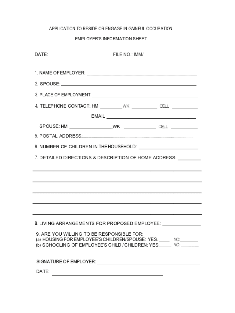 Fillable Online EMPLOYER INFORMATION SHEET - immigration.gov.bs Fax Email Print - pdfFiller