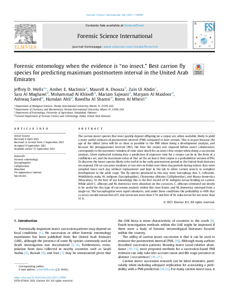 Fillable Online Forensic entomology when the evidence is no insect ...