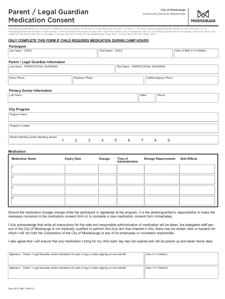 Fillable Online Parent/Legal Guardian Medication Consent Form ...