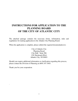 Fillable Online INSTRUCTIONS FOR APPLICATION TO THE PLANNING BOARD ...