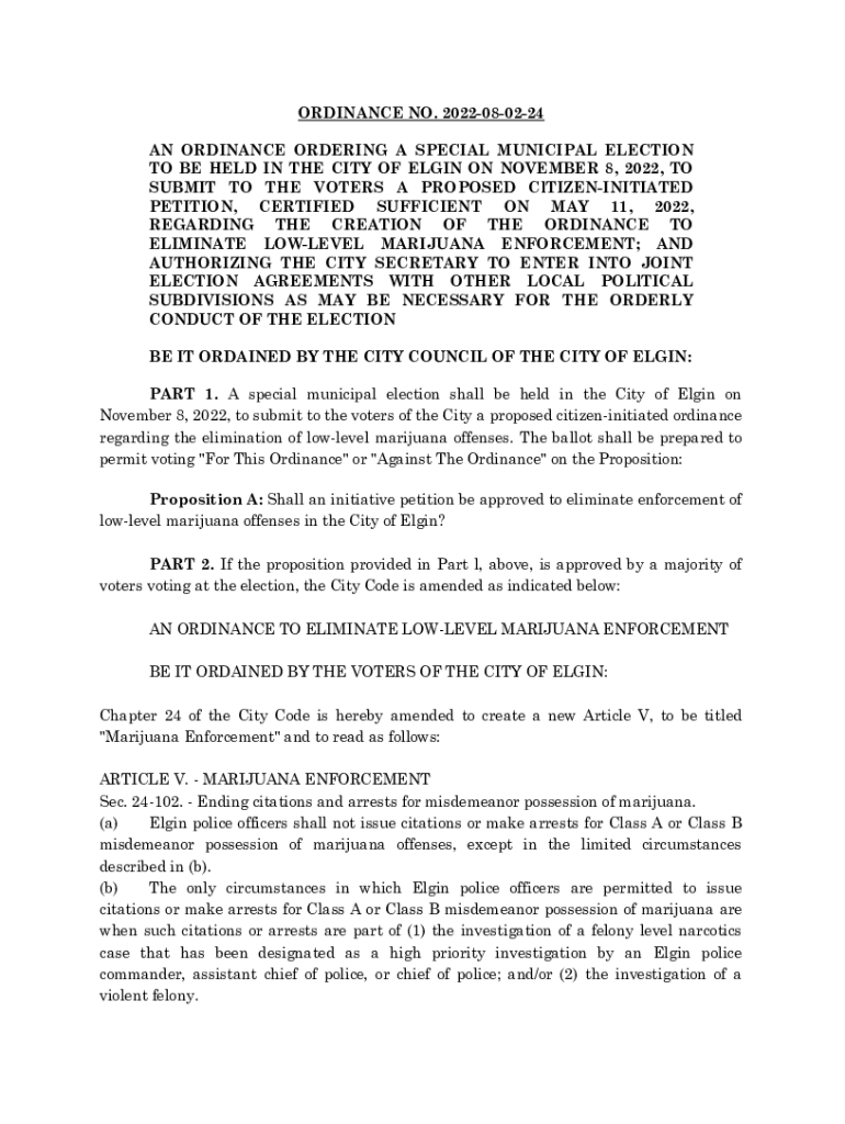Fillable Online ORDINANCE NO. AN ORDINANCE ORDERING A SPECIAL MUNICIPAL ...