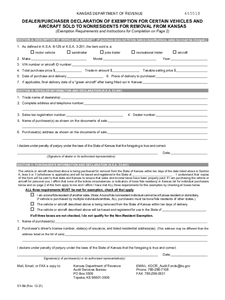 2021-2025 Form KS DoR ST-8B Fill Online, Printable, Fillable, Blank ...