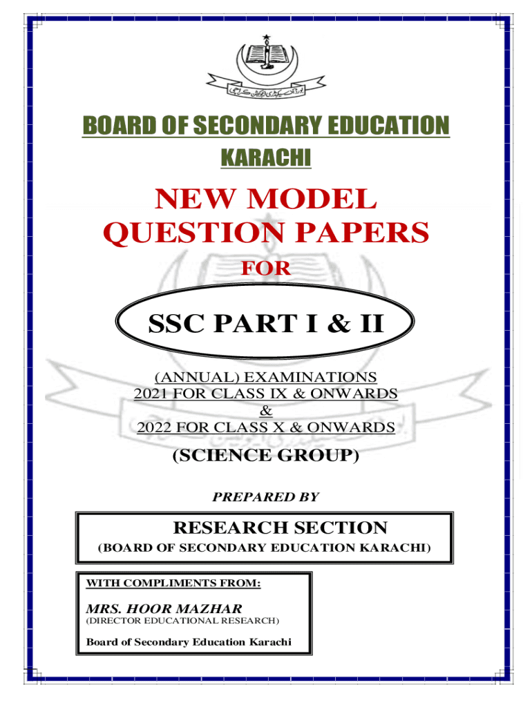 Fillable Online (PDF) BOARD OF SECONDARY EDUCATION KARACHI NEW MODEL QUESTION PAPERS ... Fax ...