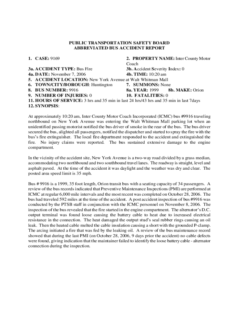 Fillable Online PUBLIC TRANSPORTATION SAFETY BOARD ABBREVIATED BUS ...