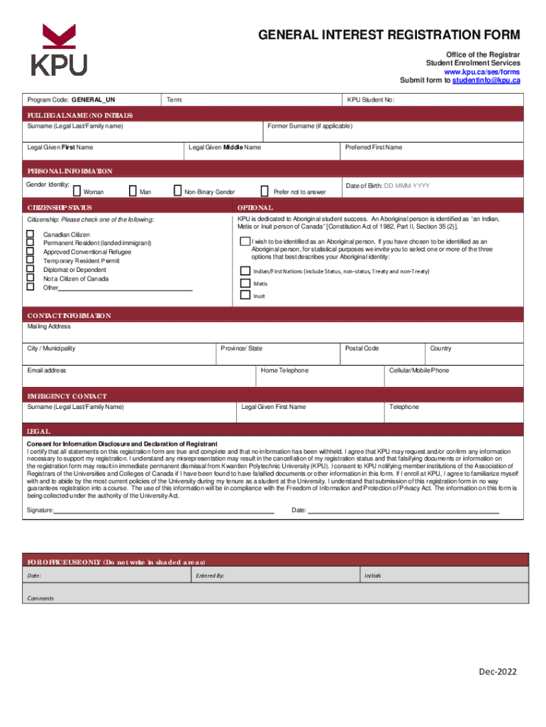 Fillable Online GENERAL INTEREST REGISTRATION FORM Fax Email Print - pdfFiller
