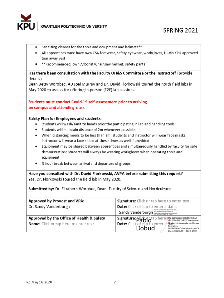 Fillable Online SPRING 2021 Program/Course Health & Safety Form Fax Email Print - pdfFiller