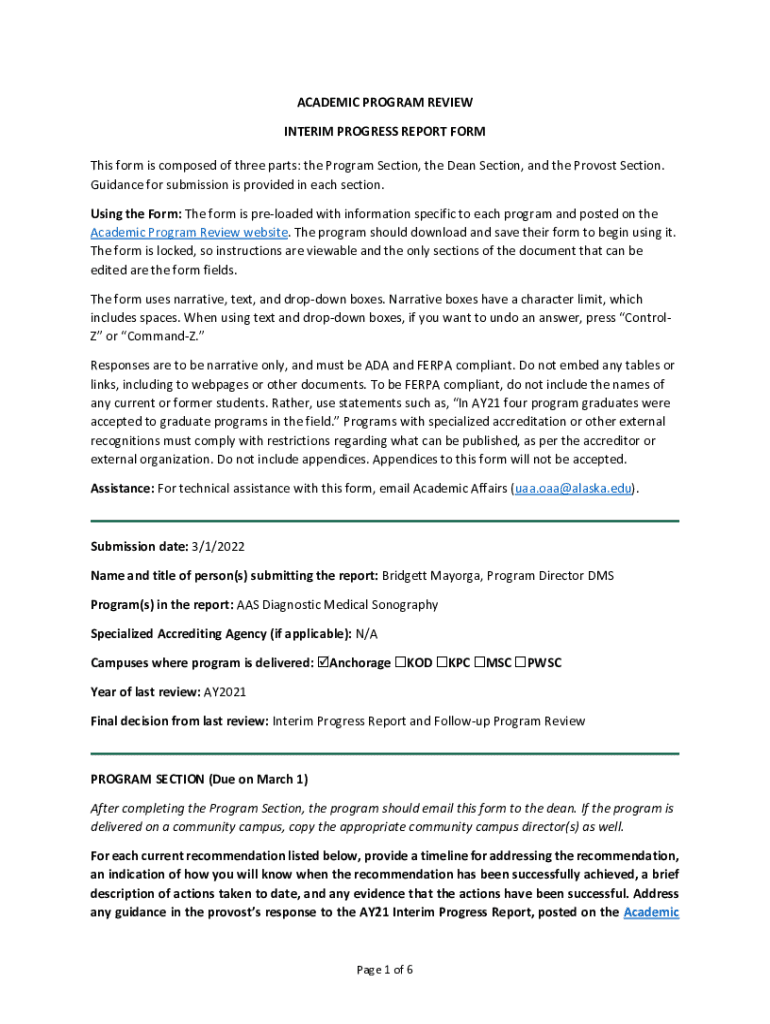 Fillable Online Academic Program Review Interim Progress Report Form ...