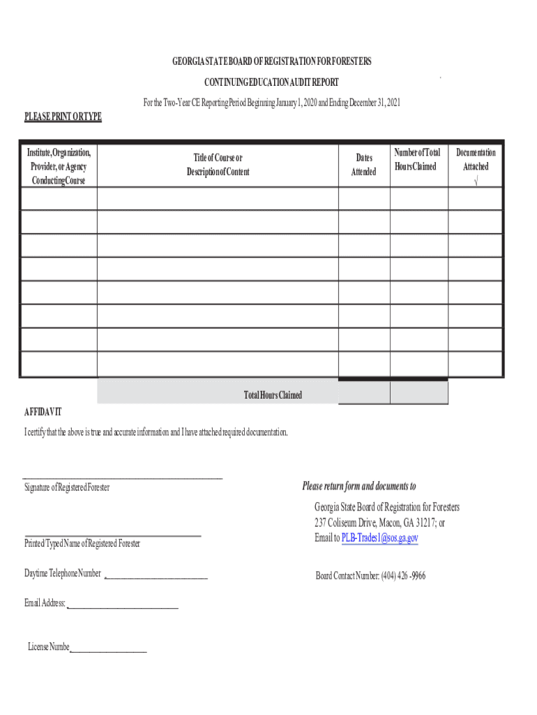 Fillable Online sos ga 27 Forester Continuing Education Audit Form (for 12-31-15 renewal).docx ...