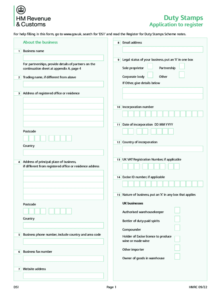 Fillable Online DS1. Duty Stamps - Application to register Fax Email Print - pdfFiller