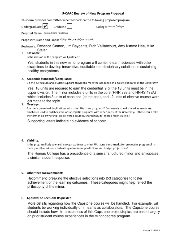 Fillable Online facultygovernance arizona Academic ProgramsNew Program ...