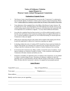 Fillable Online Notice of Ordinance Violation appeal form (2) - Monroe ...