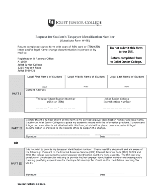 Fillable Online Request for Students Taxpayer Identification Number ...