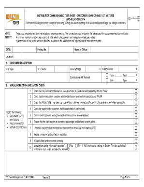 Fillable Online DISTRIBUTION COMMISSIONING TEST SHEETLV VOLTAGE CABLES ...