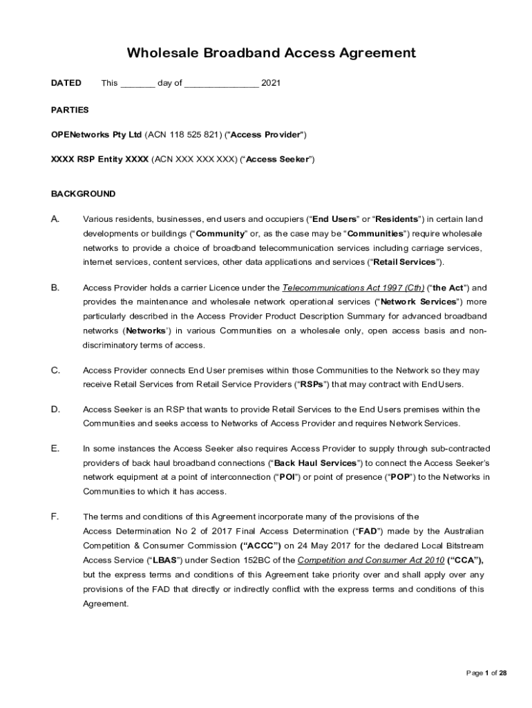 Fillable Online Fillable Online Statement of differences: Wholesale Broadband Agreement ... Fax ...